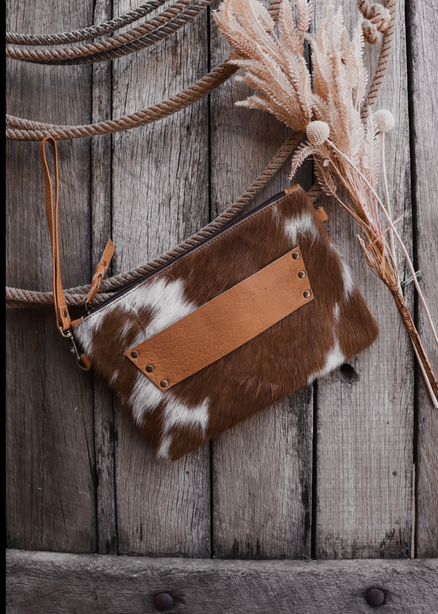 Sage Cowhide Clutch/ Crossbody Bag in Tan Leather (Pick Option) – Mack ...