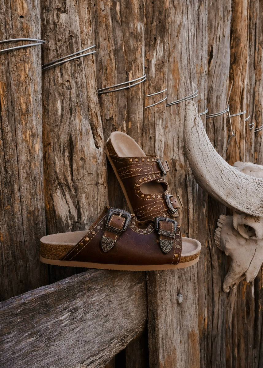 The Buckle Down Leather Slides | Mack & Co Designs Australia