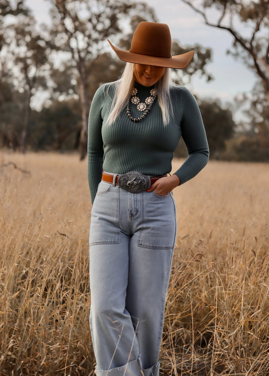 Talia Knit Top In Dark Sage | Mack & Co Designs Australia