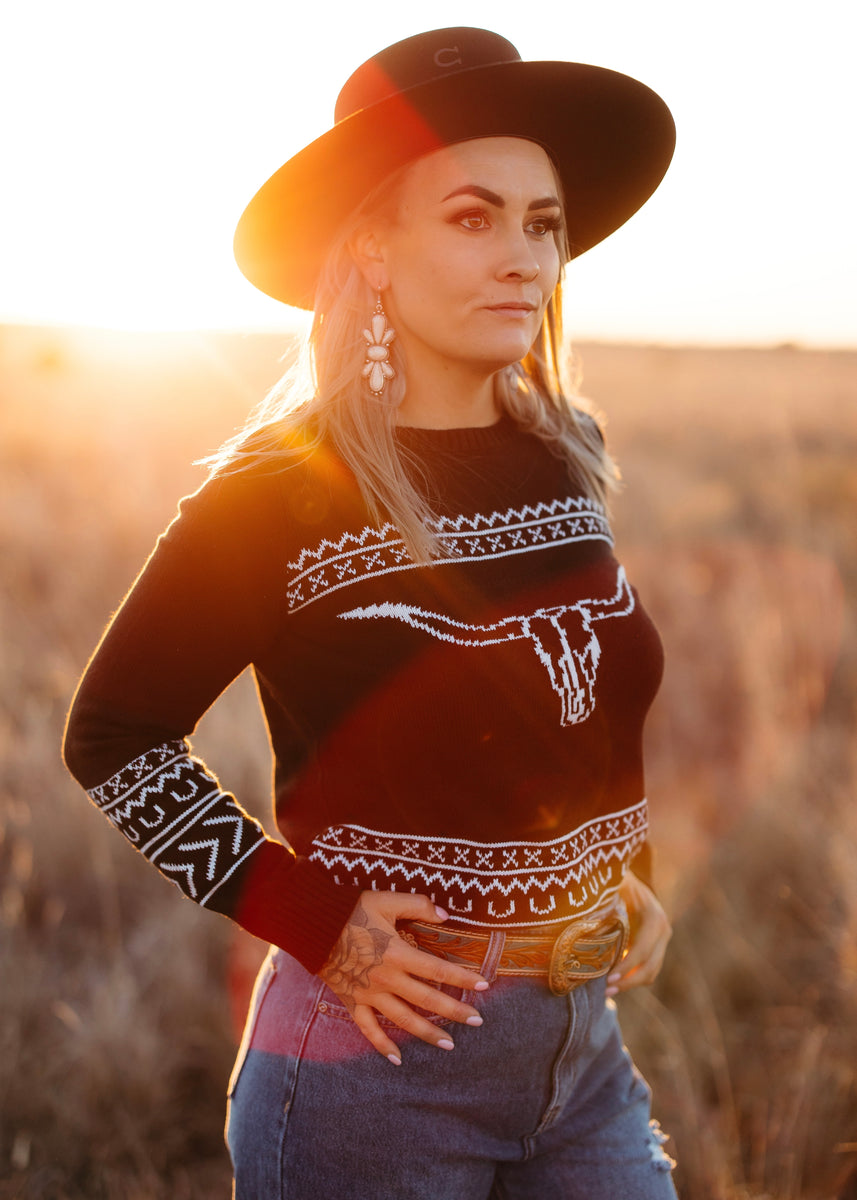 Longhorn Sweater in Black | Mack & Co Designs Australia